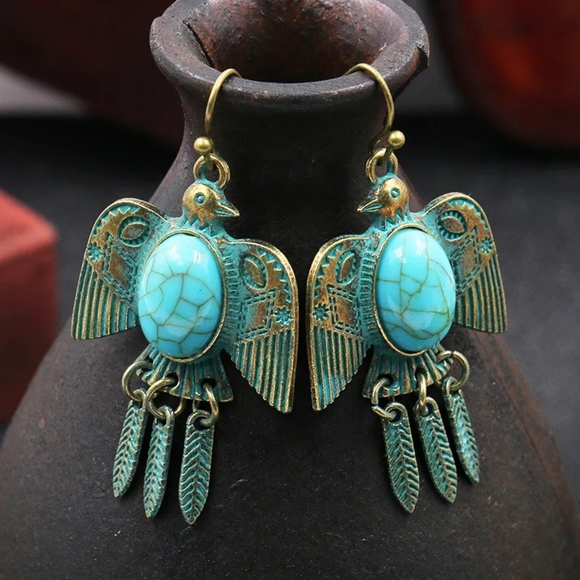Urban Outfitters | Jewelry | Turquoise Raven Bird Thunderbird Bronze ...